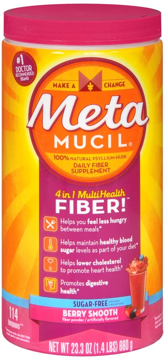 Metamucil 4-In-1 Fiber Powder Sugar-Free Berry 23.3 OZ ...