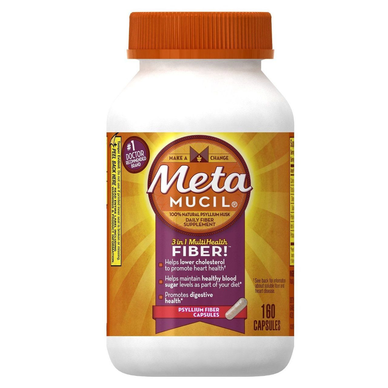 Metamucil Psyllium Fiber Supplement Capsules by Meta, 160 Ct