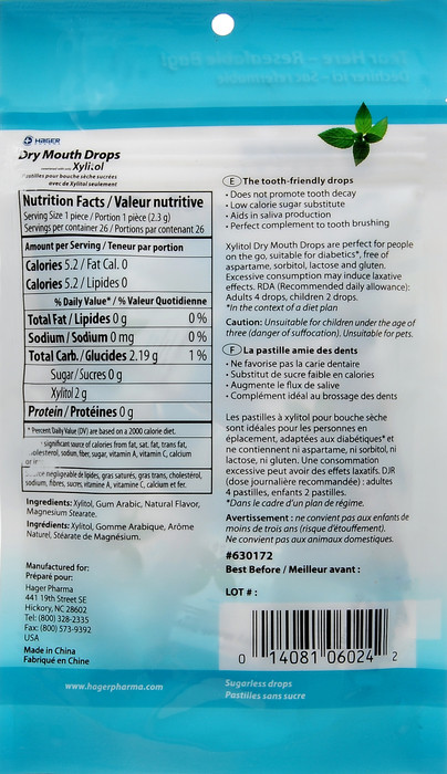 Hager Dry Mouth Drops Mint 26 Count - drugsupplystore.com
