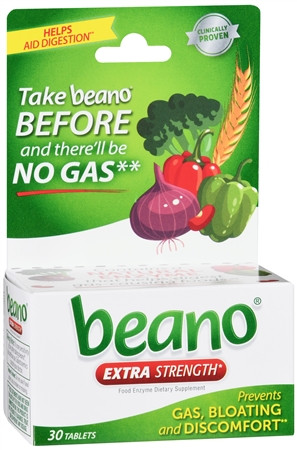 Beano Gas Relief Prevention Food Enzyme Dietary Supplement 30 Tablets ...