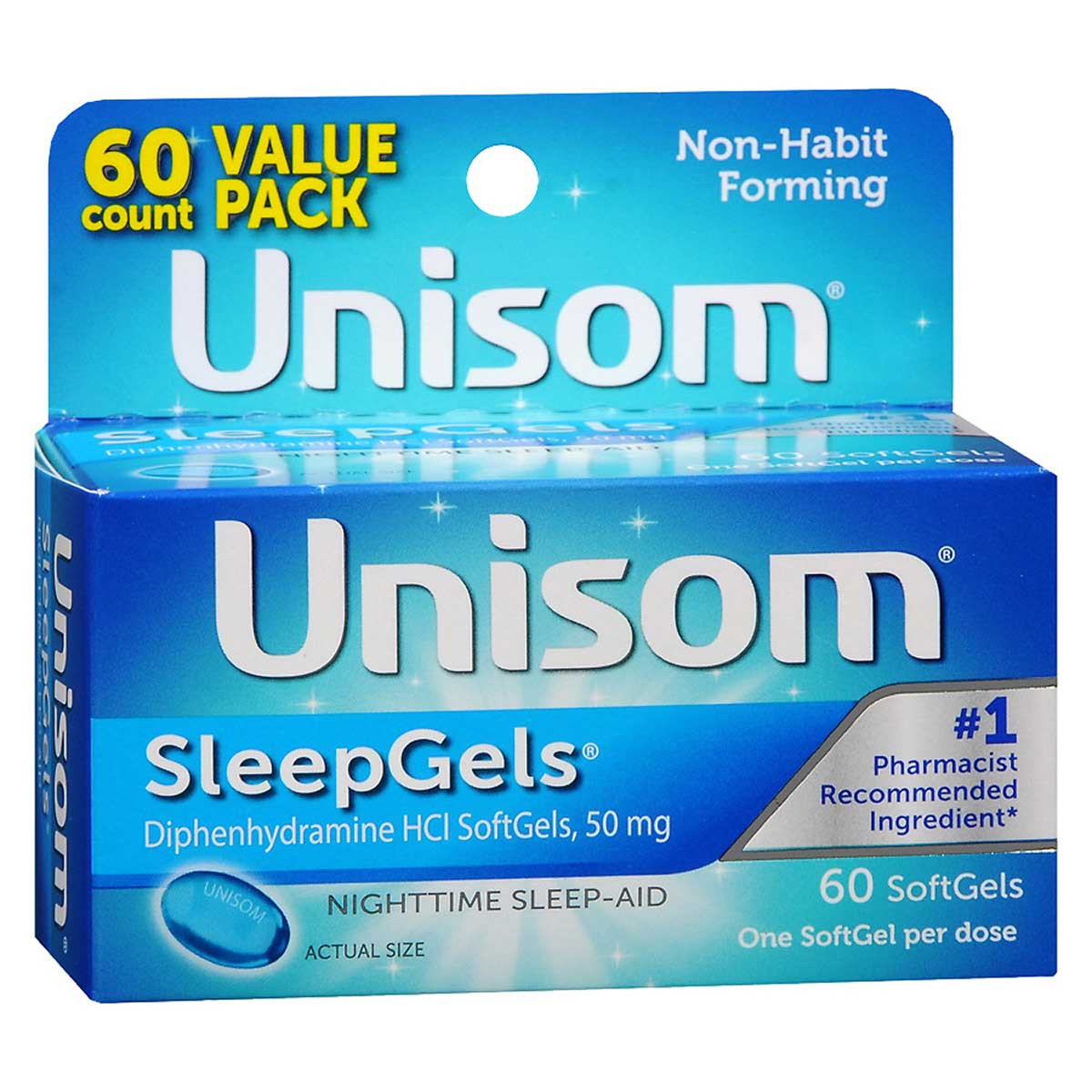 Unisom SleepGels Diphenhydramine HCl 50 mg 60 Count - drugsupplystore.com