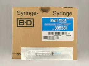 BD Syringe 3ml 25 Gauge 1 Inch Needle 100/box