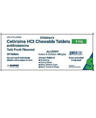 Sandoz Cetirizine 5 MG Hydrochloride Chewable 30 Tablets ...