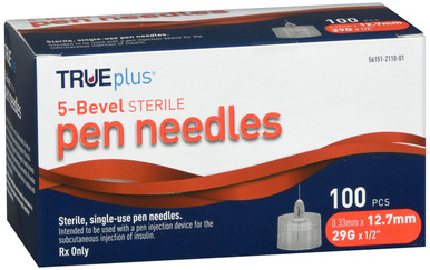 TRUEplus 5-Bevel Pen Needles 29Gx12.7mm 100ct - drugsupplystore.com