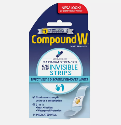 Compound W One Step Invisible Strips 14 Medicated Pads Wart Remover ...