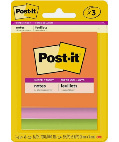 Post-it 3 x 3 Assorted Super Sticky Notes Pads 3 Pack - drugsupplystore.com