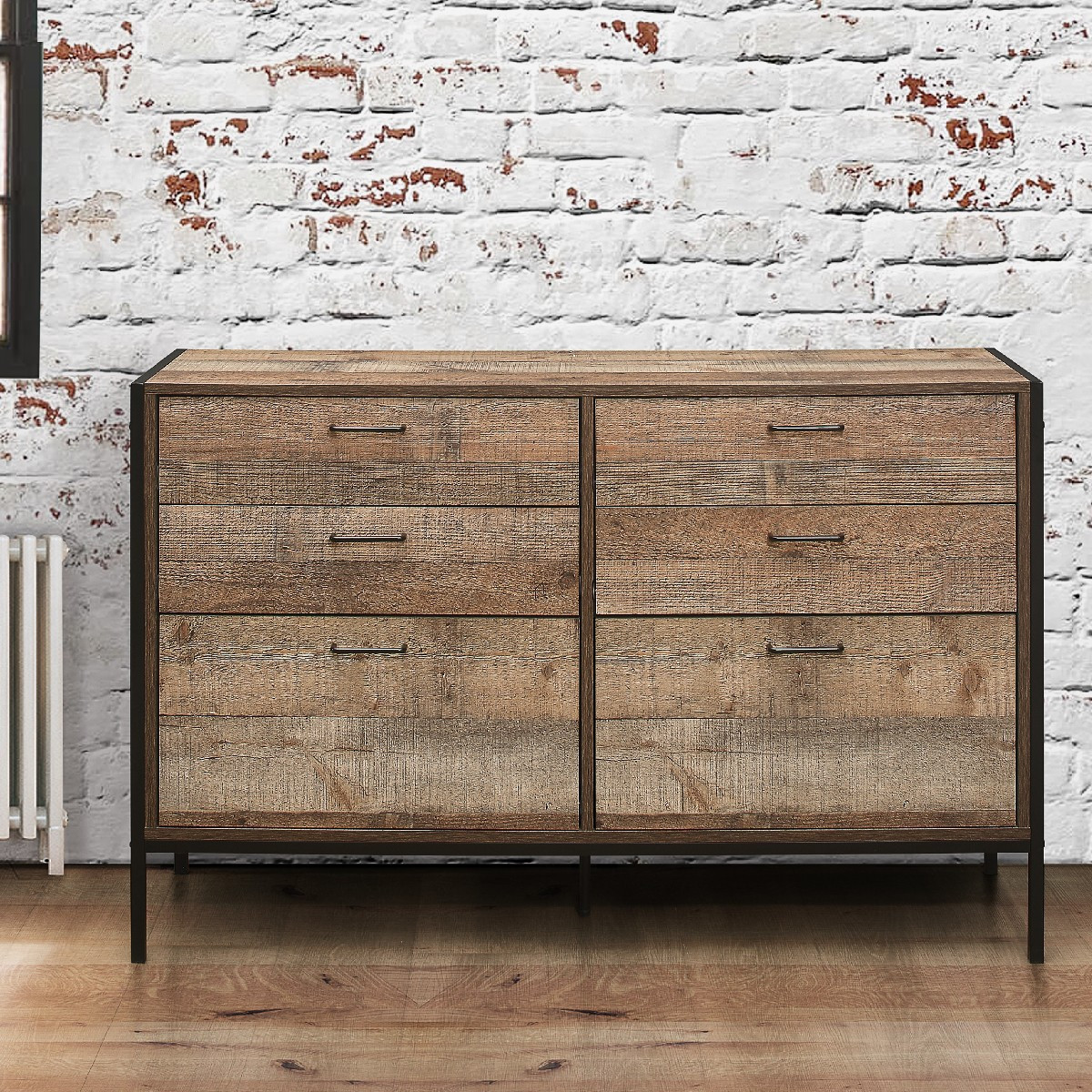 Urban Rustic Industrial 6 Drawer Chest - Trade Beds Direct
