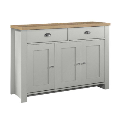 Highgate Grey and Oak 3 Door 2 Drawer Sideboard - Trade Beds Direct