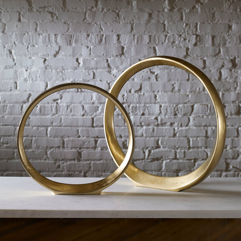 Jimena Gold Ring Sculptures Set-2 | Contemporary Style Sculpture