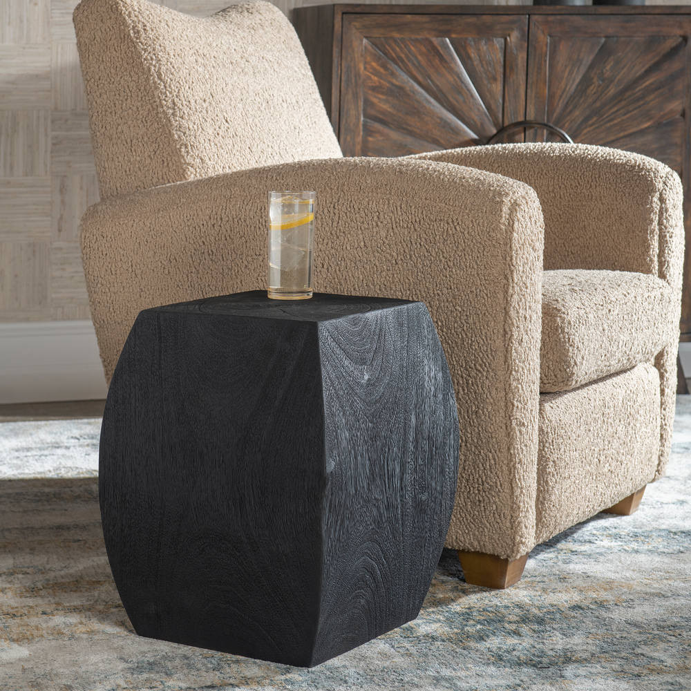 Grove Black Wooden Accent Stool | Coastal Style Accent Chair