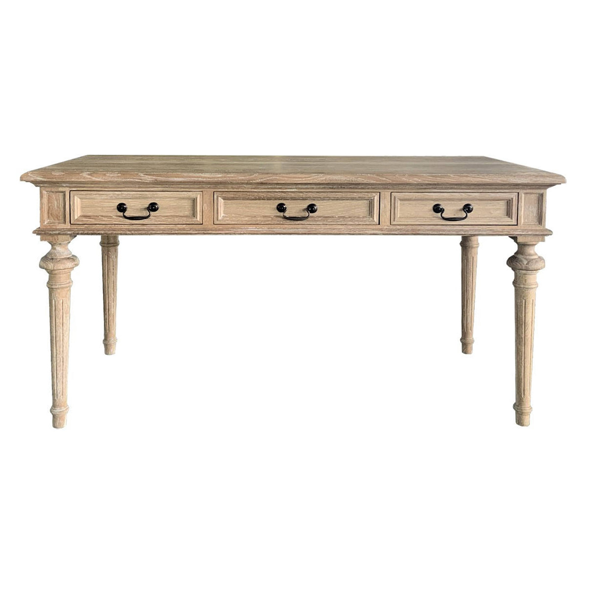 French Partners Desk Wide - Whitewash Oak | French Provincial