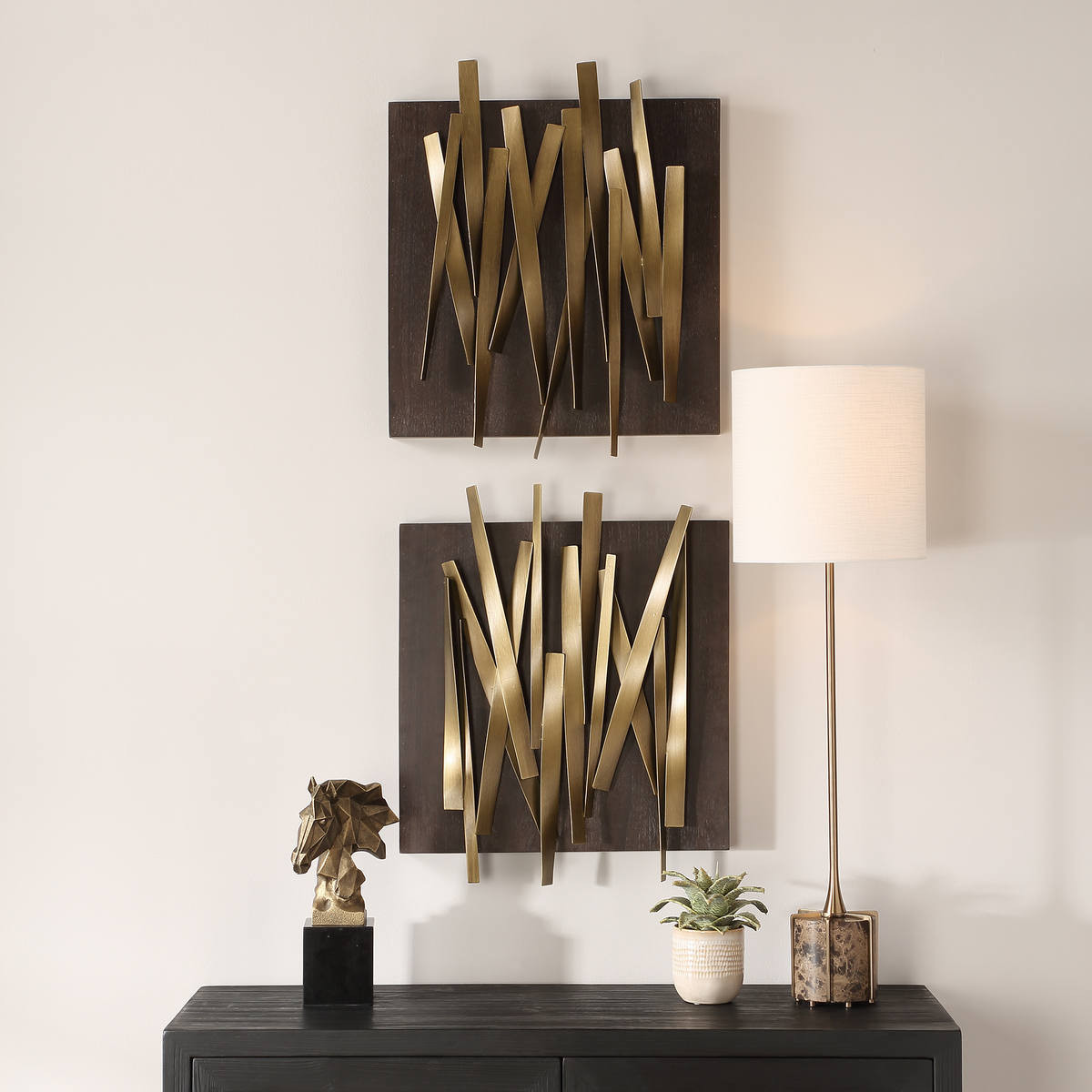 Crosshatch Metal Wall Decor Set-2 | Mid-Century Style Wall Art