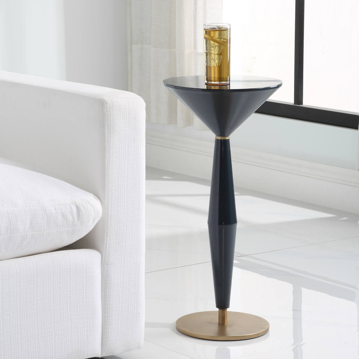 Luster Navy Blue Accent Table | Mid-Century Modern Style Accent Table