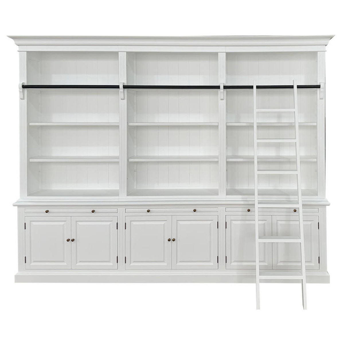 Harrington 3 Bay Library Bookcase - White | French Provincial