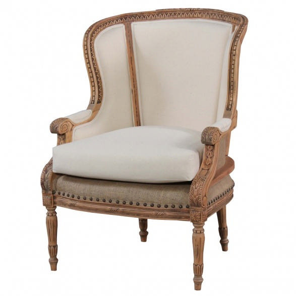 French Wing Chair - Drift Wood - Walnut Linen