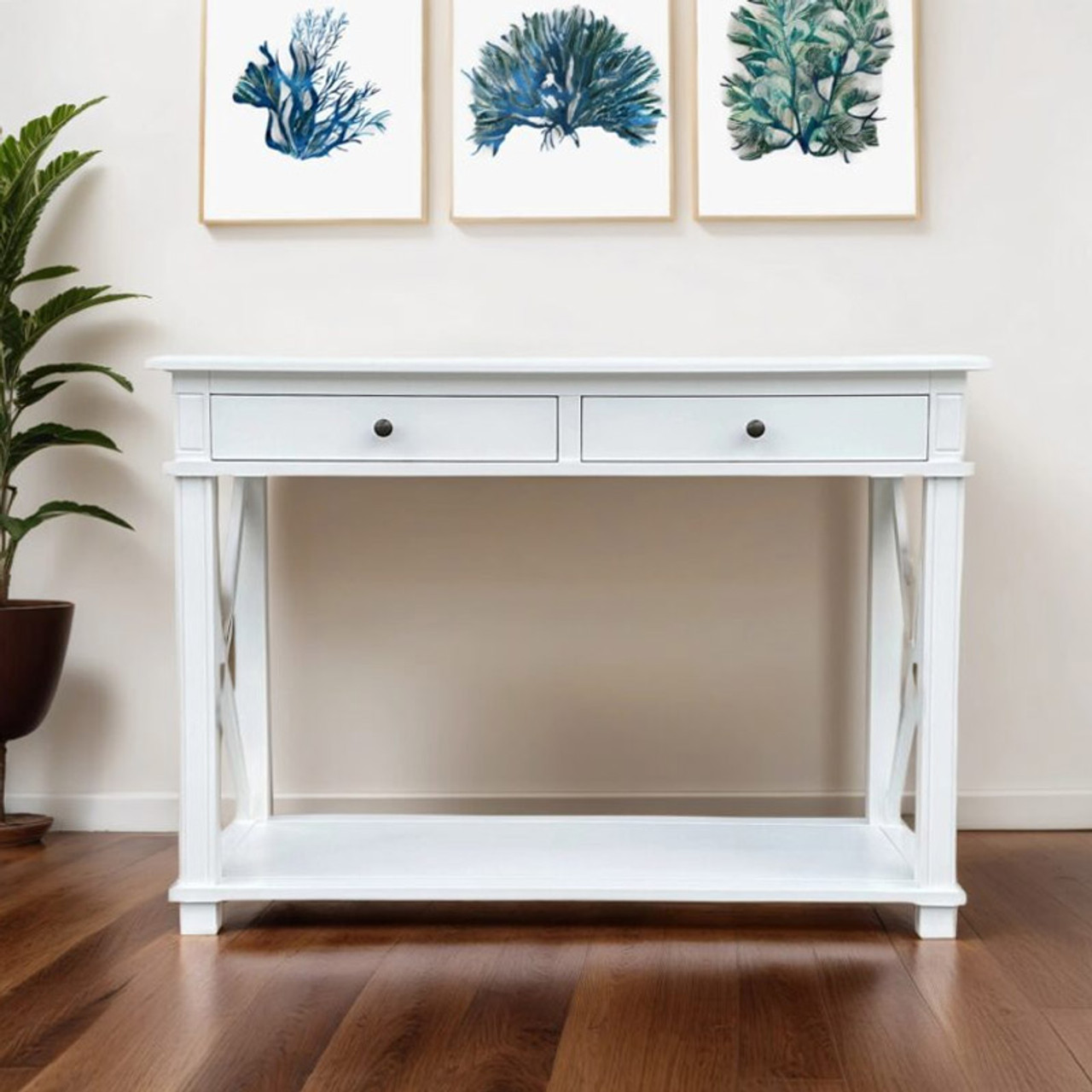 Xavier Console Table Small Matt White Hamptons