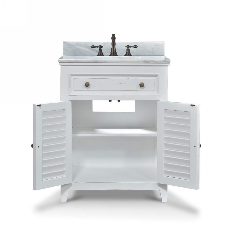 Shutter Vanity with Sink & Marble Top | Coastal Style Bath & Laundry ...