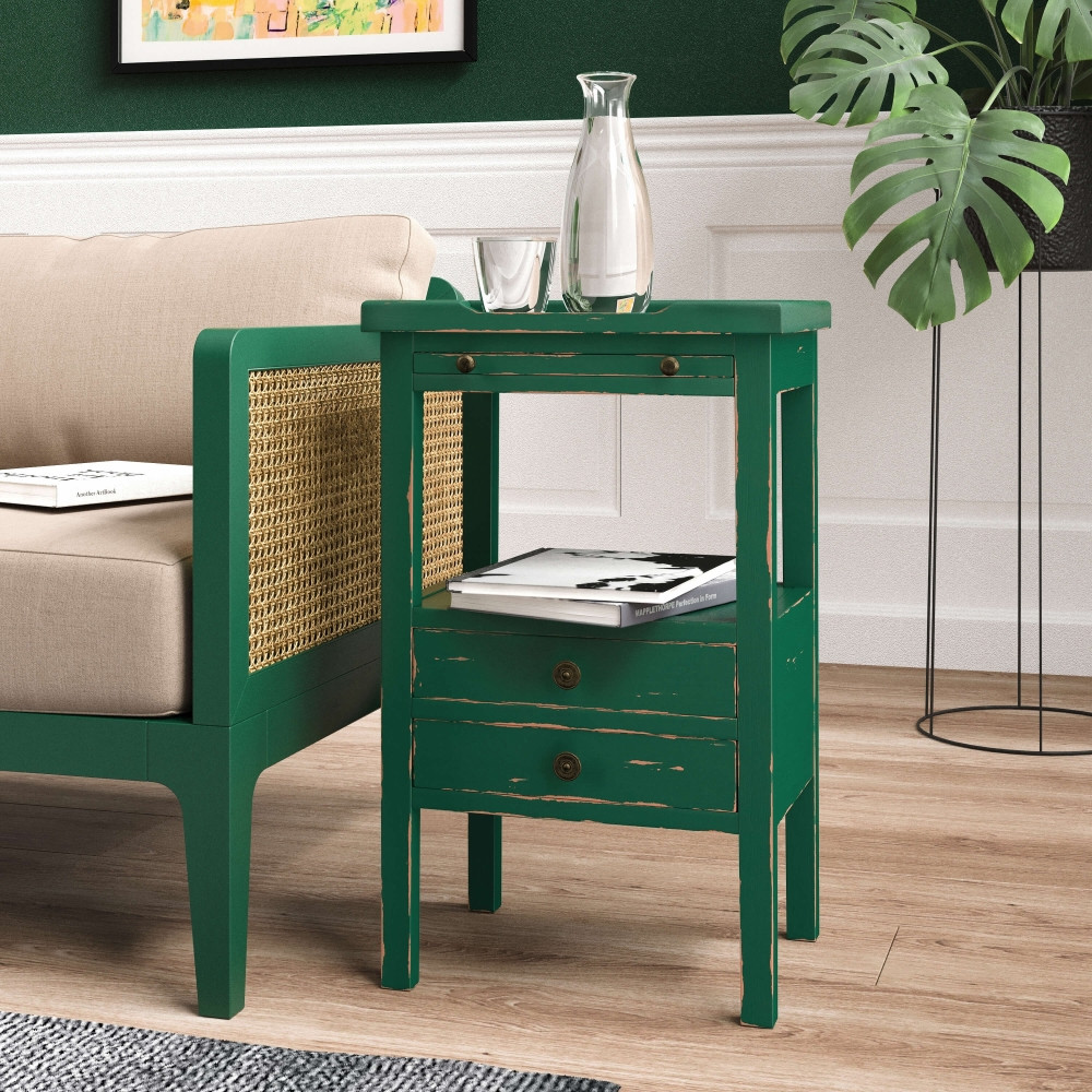 Eton 2 Drawer Side Table with Pull Out Shelf