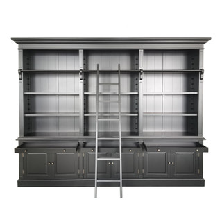 Maison Classic 3-Bay Library Bookcase w/- Ladder - Black | French ...