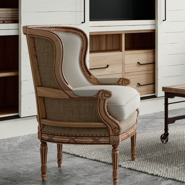 French Wing Chair - Drift Wood - Walnut Linen