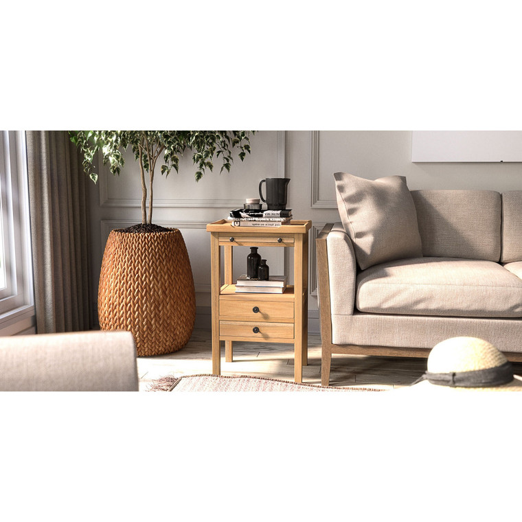 Eton 2 Drawer Side Table with Pull Out Shelf