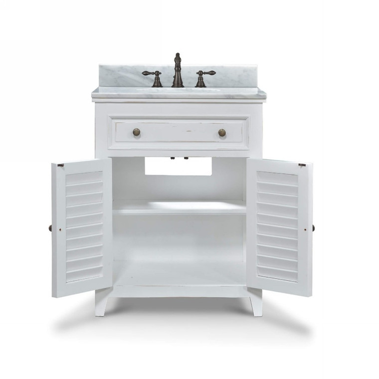 Shutter Vanity with Sink & Marble Top | Coastal Style Bath & Laundry ...