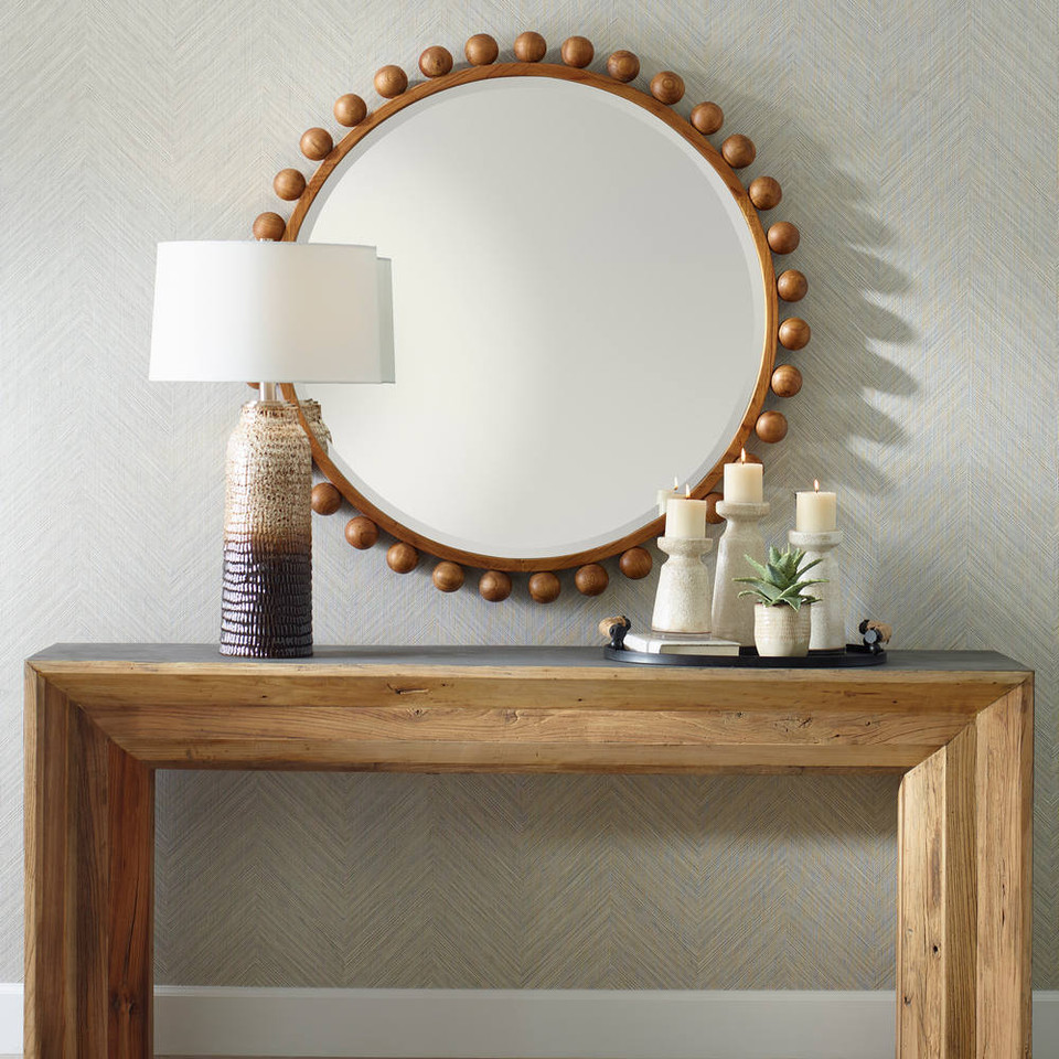 Cyra Wood Beaded Round Mirror | Organic Style Decor