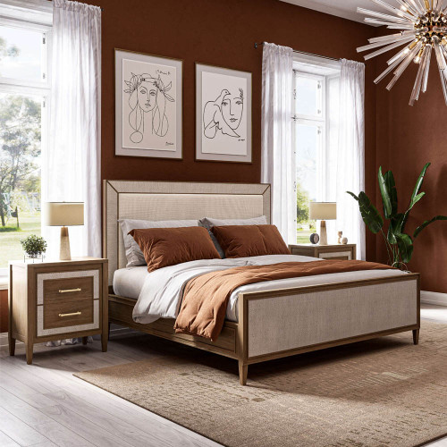 Belgravia Upholstered Bed with Rattan Queen
