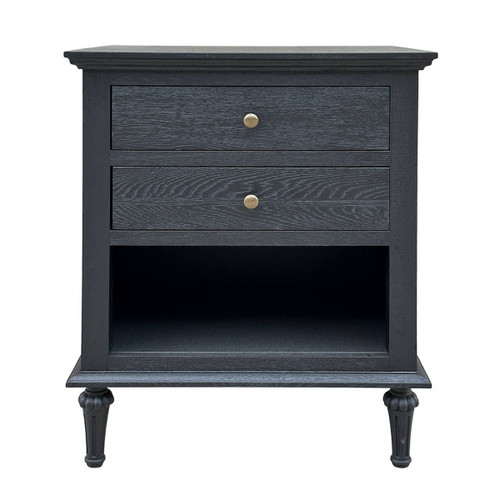 Bordeaux Two Drawers Side Table with Button Handles - Black Oak ...