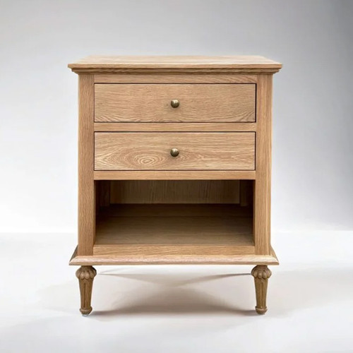 Bordeaux Two Drawers Side Table with Button Handles - Natural Oak ...