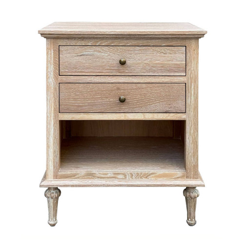 Bordeaux Two Drawers Side Table with Button Handles - Whitewash Oak ...