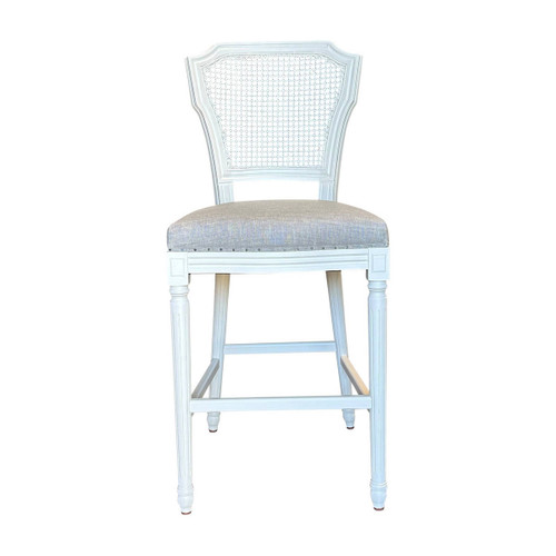 Vanessa Oak Bar Stool - White with Duck Egg Linen | French Provincial