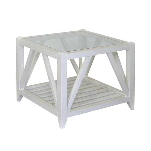 Amalfi Side Table Glass Top - White | Coastal