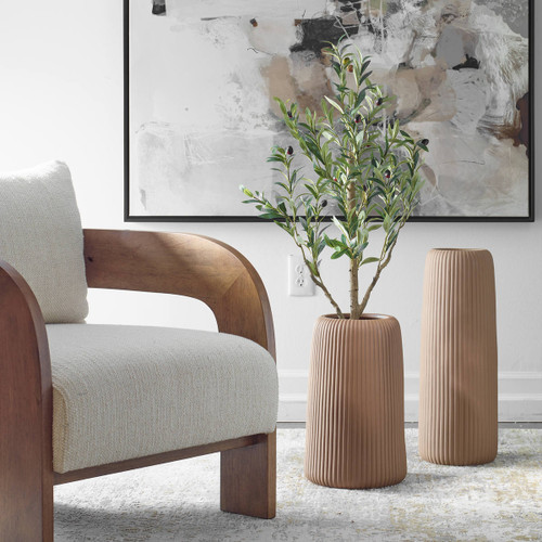 Ridge Light Brown Vases Set-2 | Contemporary Style Vase