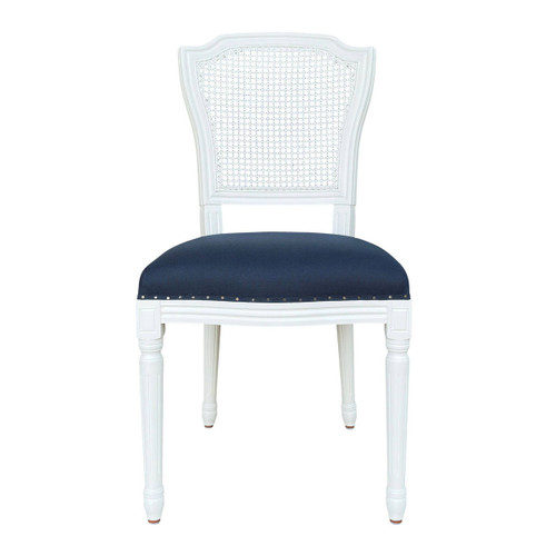 Vanessa Dining Chair - White- Navy Linen | Hamptons