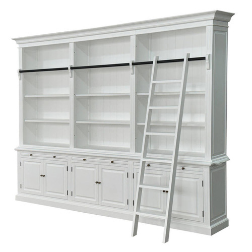 Harrington 3 Bay Library Bookcase - White | French Provincial