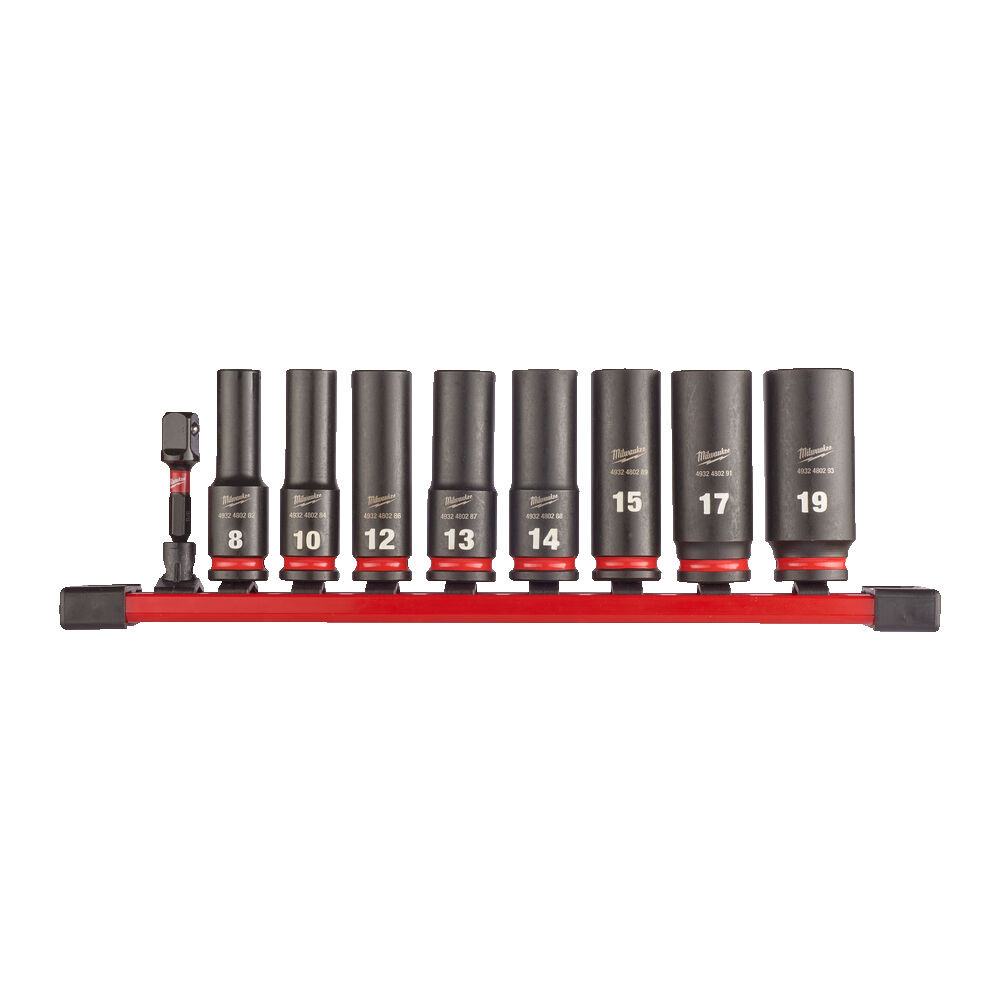 Milwaukee 4932480455 3/8" Shockwave Deep Impact Socket Rail Set 9 Piece ...