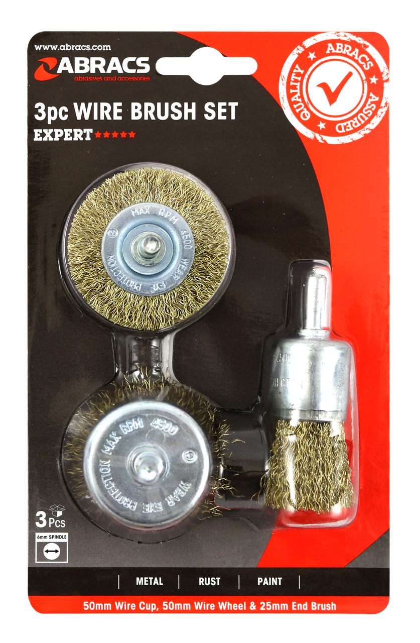 Abracs 3 Piece Spindle Mounted Wire Brush Set | Toolforce