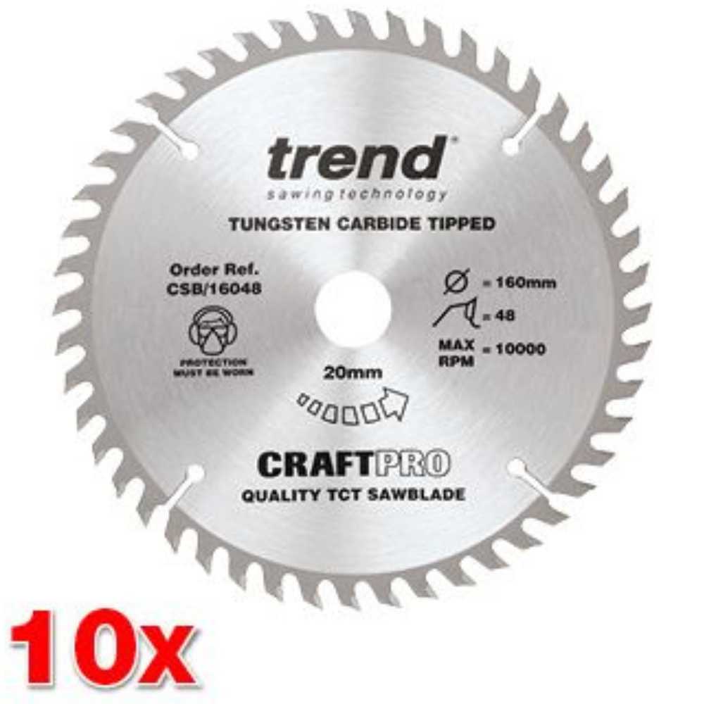 Trend Craftpro 10 Pack Wood Plunge Saw Blade 160MM X 48T X 20MM ...