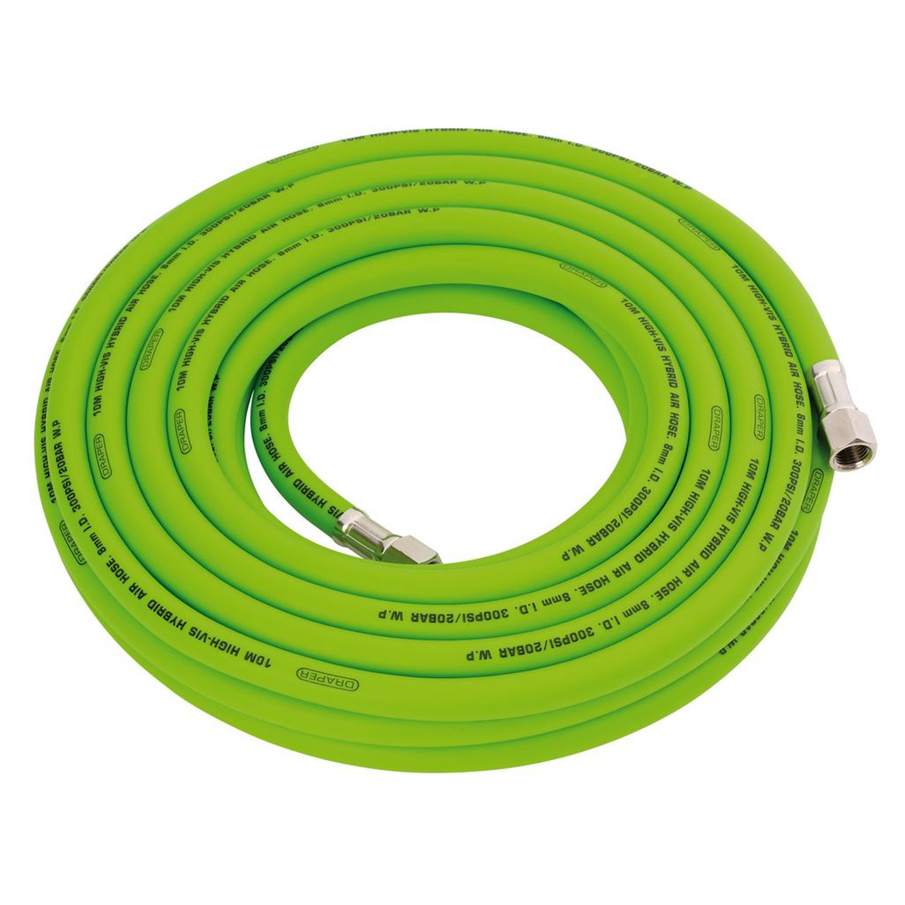 Draper High Visibility Hybrid Air Hose, 10m x 8mm, 1/4" BSP, Green ...