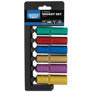 Draper Metric Coloured Deep Socket Set, 1/2" Sq. Dr. (6 Piece) 50541
