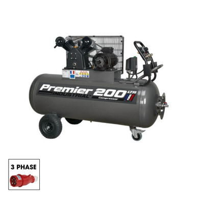 Sealey Air 200L Compressor Belt Drive 3hp with Front Control Panel ...