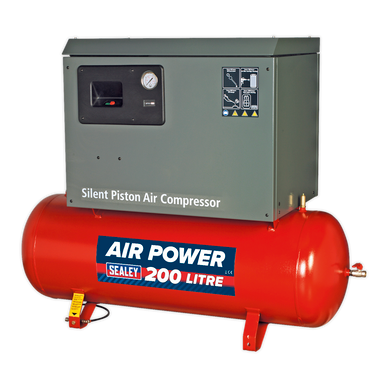 Sealey Air Compressor 200L Belt Drive 3hp with Cast Cylinders Low Noise ...