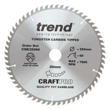 Trend CraftPro Wood Table Saw Blade 250MM X 60T X 30MM | Toolforce.ie