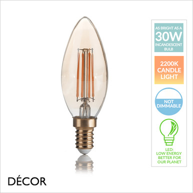 Ideal Lux - E14 3.5W Candle Shaped Light Bulb, Amber | Light Bulbs | DÉCOR