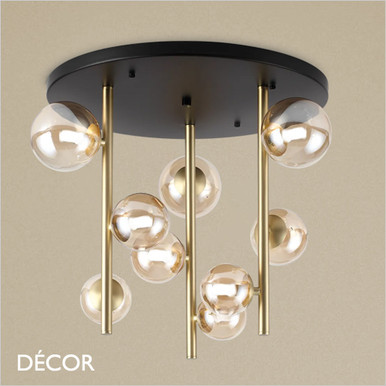 Ideal Lux - Perlage 9 Multiple Ceiling Light, Amber & Brass | Designer ...