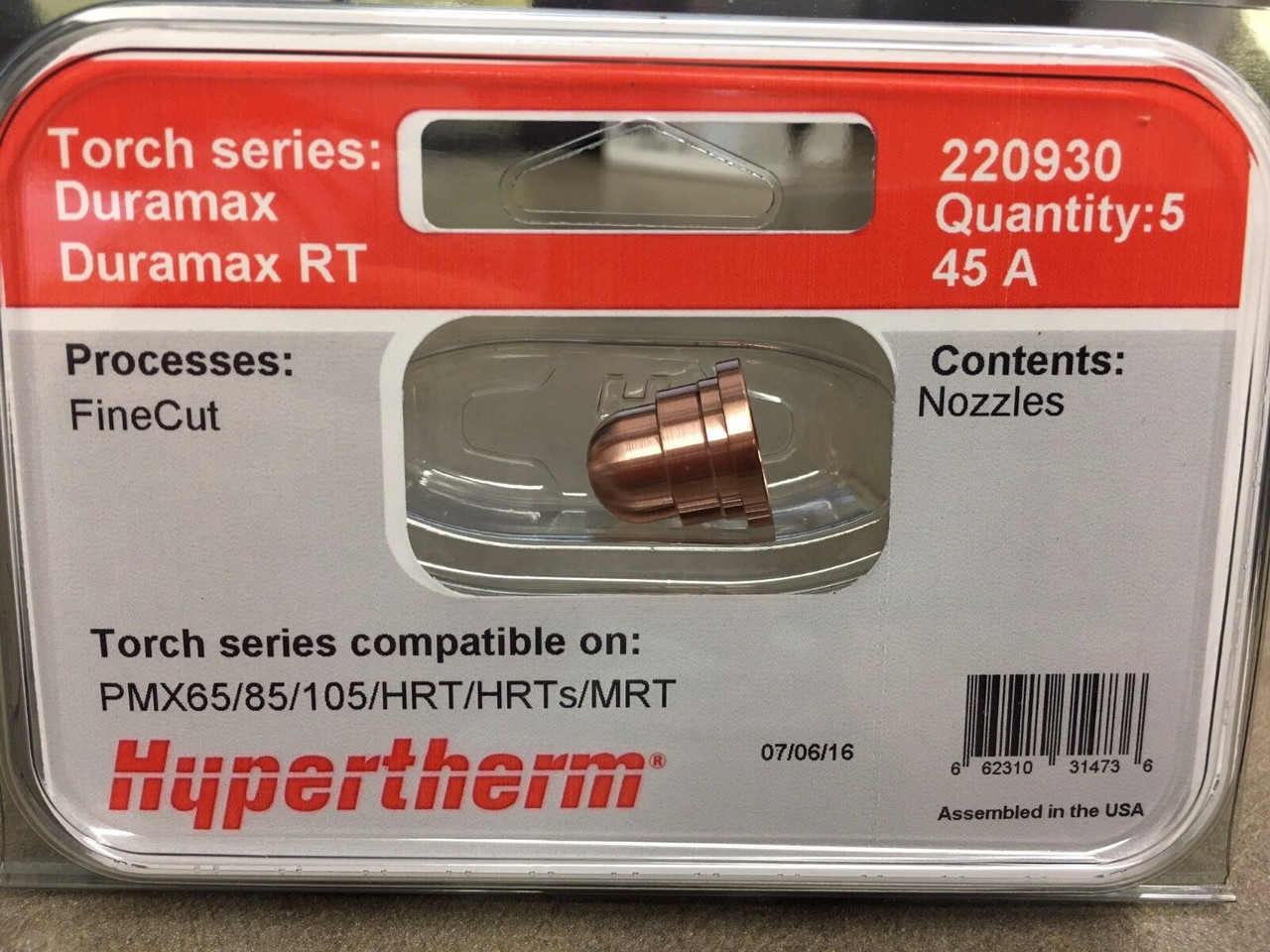 Hypertherm FineCut Drag Cutting Nozzle, Duramax Torches, 45 AMP, 5/PK ...
