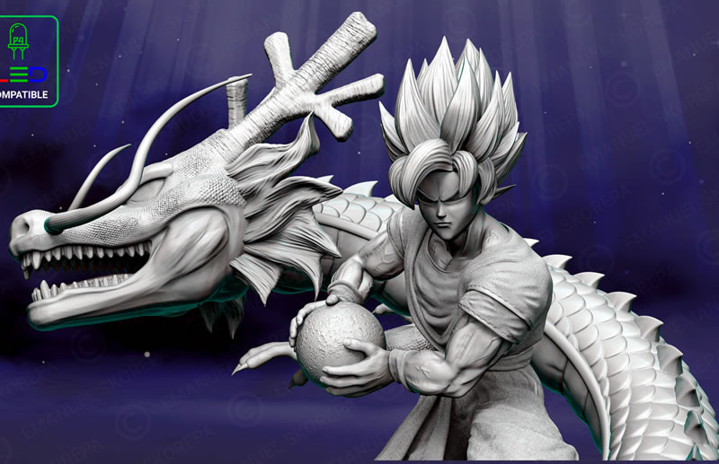 Goku and Shenron Dragon Ball Z Statue - STL File for 3D Print