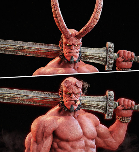 Hellboy with Excalibur Statue - STL File 3D Print