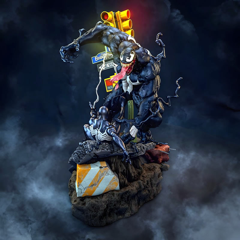 Venom vs Black Spiderman Statue - STL File 3D Print